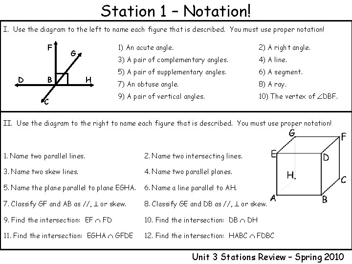 Station 1 Notation I Use the diagram to
