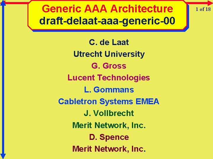 Generic AAA Architecture draftdelaataaageneric00 C de Laat Utrecht