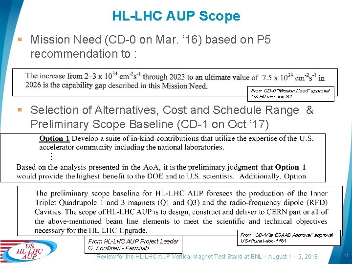 Introduction to HLLHC AUP and Magnet Test Requirements
