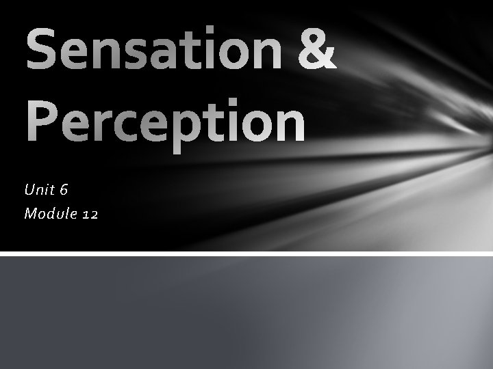 Unit 6 Module 12 Sensation Perception How do