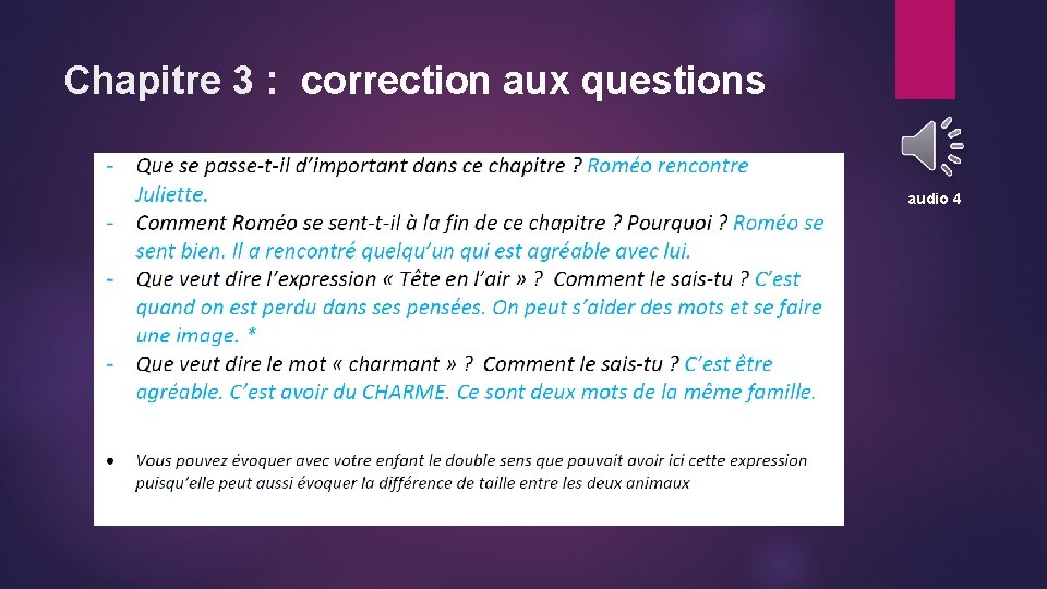 Romo et Juliette LECTURE COMPREHENSION CHAPITRE 3 Diaporama