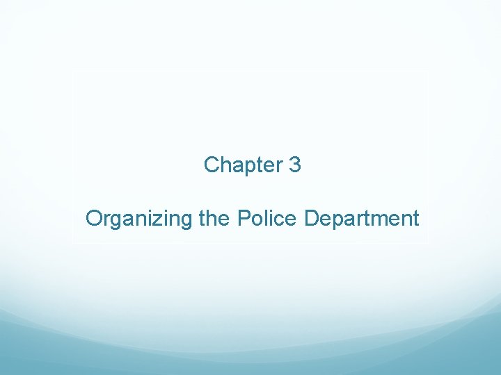 Chapter 3 Organizing the Police Department Introduction This