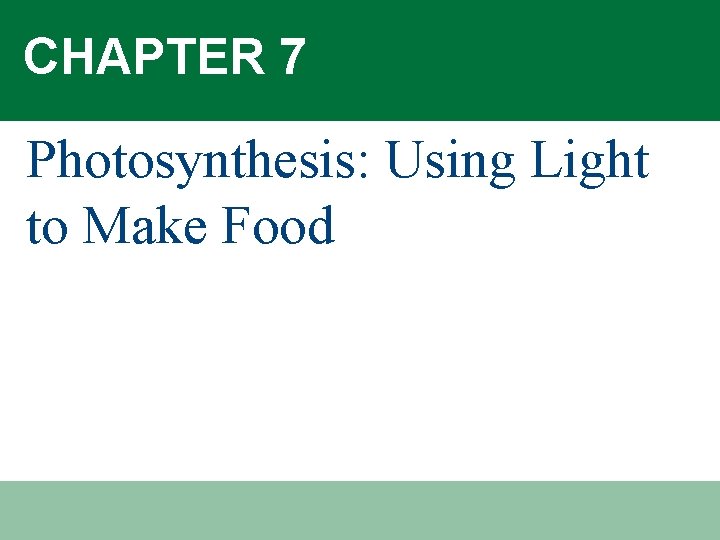 CHAPTER 7 Photosynthesis Using Light to Make Food