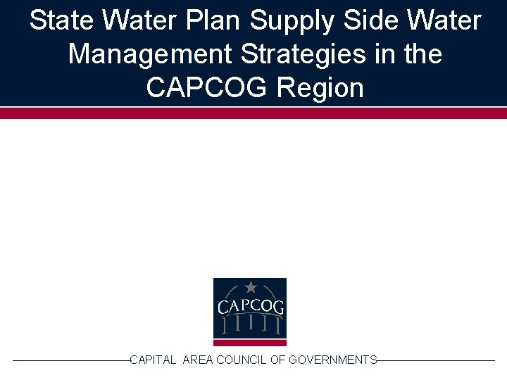 State Water Plan Supply Side Water Management Strategies