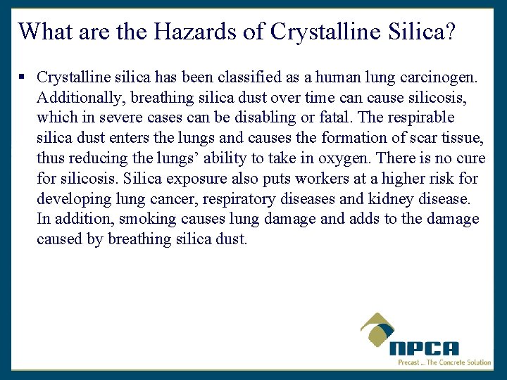 OSHA Final Rule Occupational Exposure to Respirable Crystalline