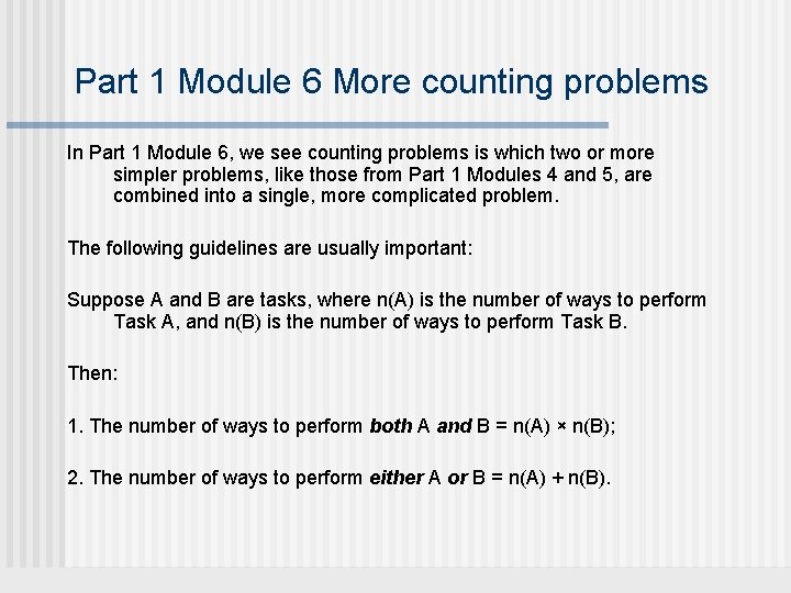 Part 1 Module 6 More counting problems In