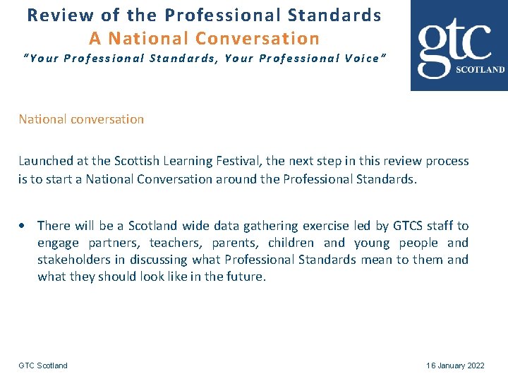 Review of Professional Standards A National Conversation Your