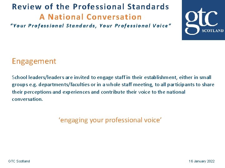 Review of Professional Standards A National Conversation Your