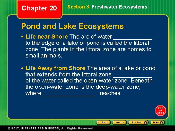Chapter 20 Section 2 Marine Ecosystems Life in