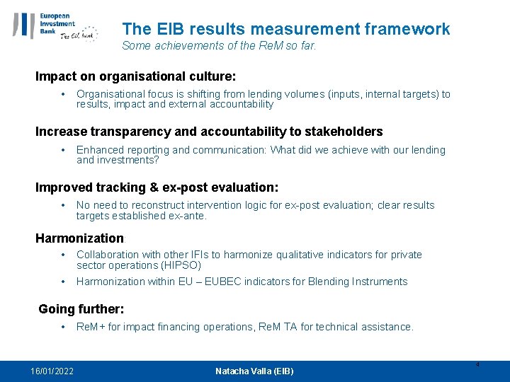 Tracking development results at the EIB Natacha Valla