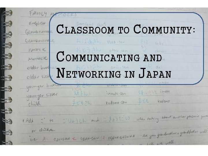 CLASSROOM TO COMMUNITY COMMUNICATING AND NETWORKING IN JAPAN