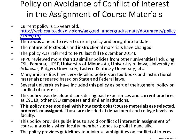 Policy on Avoidance of Conflict of Interest in