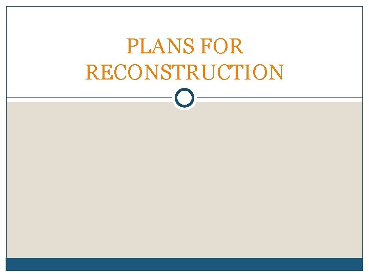 PLANS FOR RECONSTRUCTION Partner Discussion Imagine that you