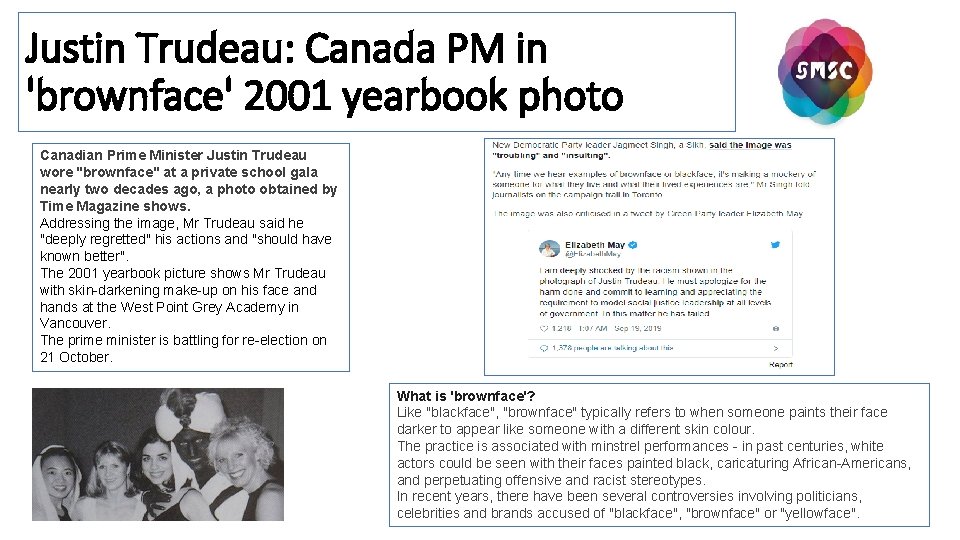 Justin Trudeau Canada PM in brownface 2001 yearbook