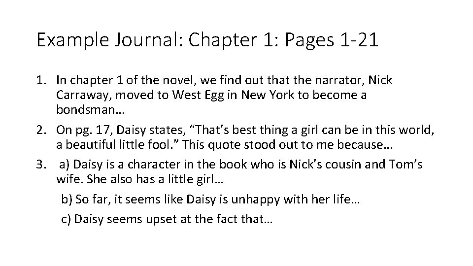 The Great Gatsby Journal Entries Chp 6 Pages