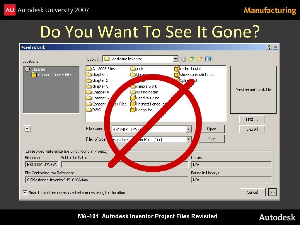 Autodesk Inventor Project Files Revisited MA 401 Instructor