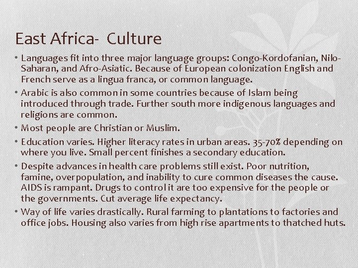 CHAPTERS 21 AND 22 Cultural Geography of Africa