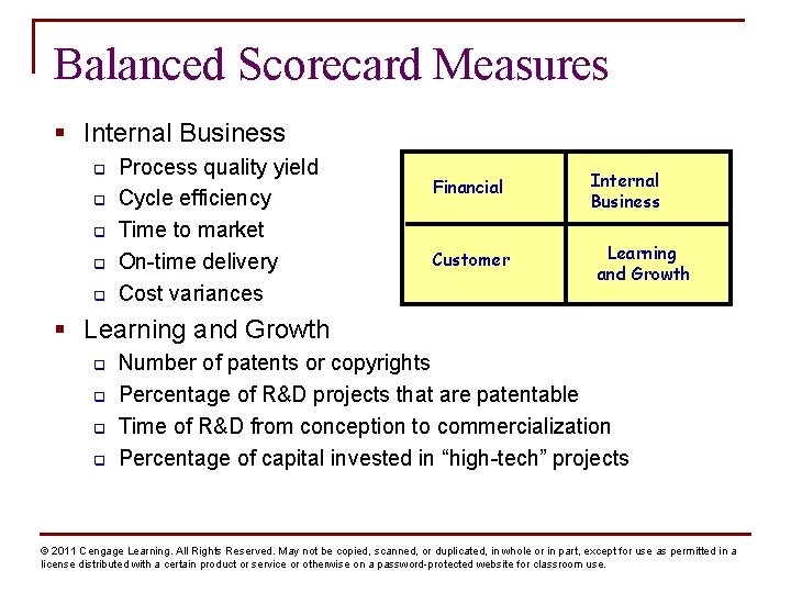 Chapter 14 Performance Measurement Balanced Scorecards and Performance