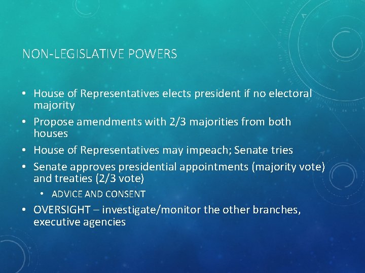 THE LEGISLATIVE BRANCH CHAPTER 12 POWERS OF CONGRESS