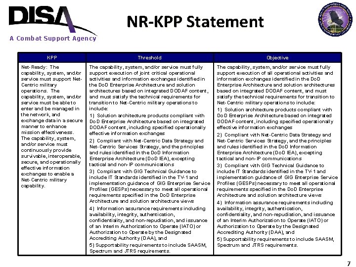 Defense Information Systems Agency A Combat Support Agency