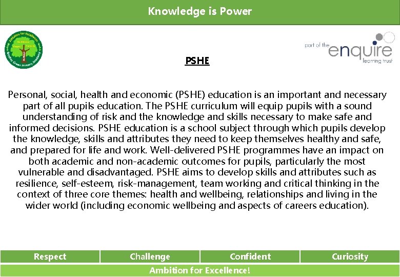 Knowledge is Power PSHE Personal social health and