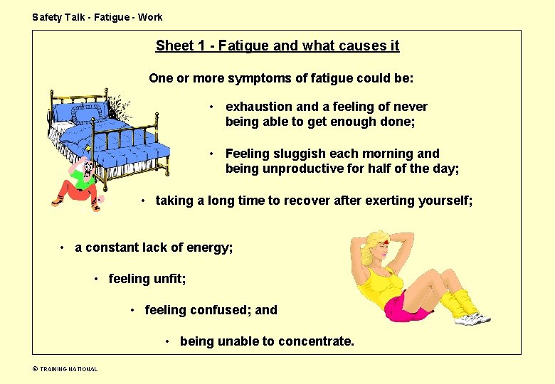 Safety Talk Fatigue Work Sheet 1 Fatigue and
