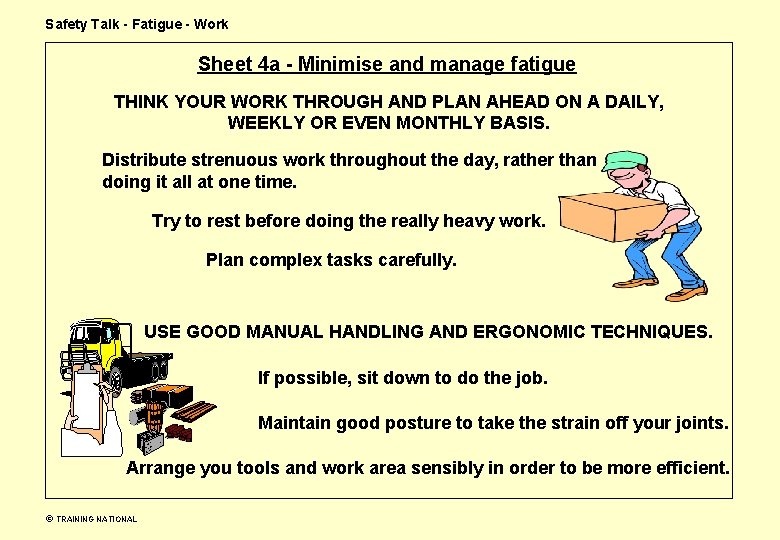 Safety Talk Fatigue Work Sheet 1 Fatigue and