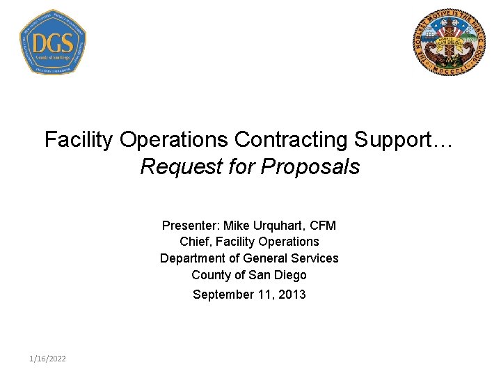 Facility Operations Contracting Support Request for Proposals Presenter
