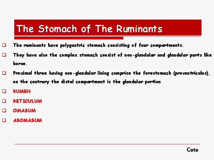 The Stomach Gaster Ventriculus o The Stomach is