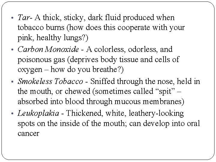 Tobacco Chapter 20 Lesson 1 The Health Risks