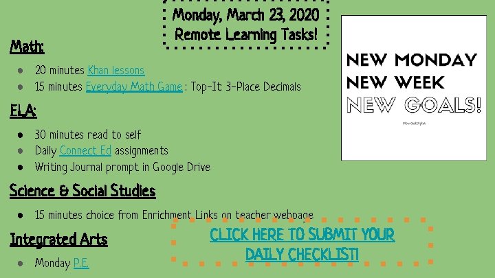 Math Monday March 23 2020 Remote Learning Tasks
