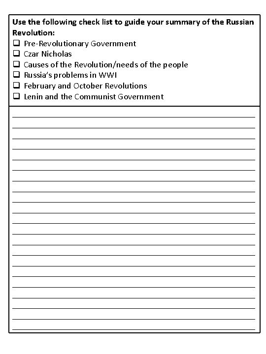 Use the following check list to guide your