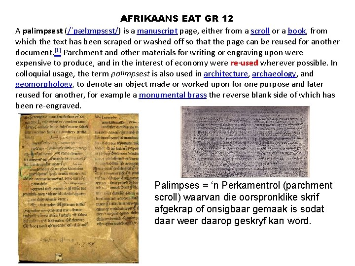 AFRIKAANS EAT GR 12 Palimpses Johann de Lange