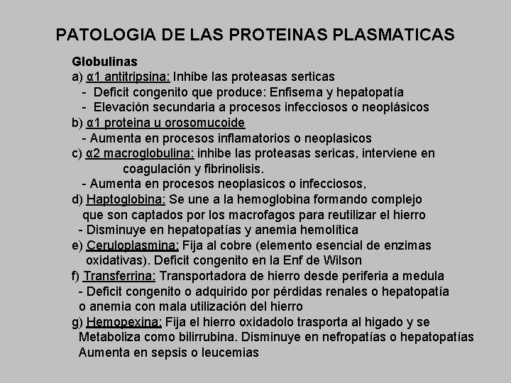 FISIOPATOLOGIA DEL METABOLISMO DE LAS PROTEINAS PROTEINAS PLASMATICAS