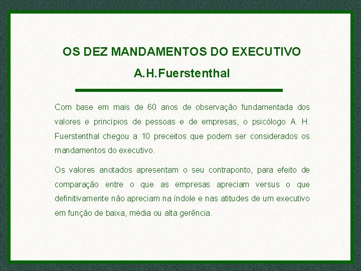 OS DEZ MANDAMENTOS DO EXECUTIVO A H Fuerstenthal
