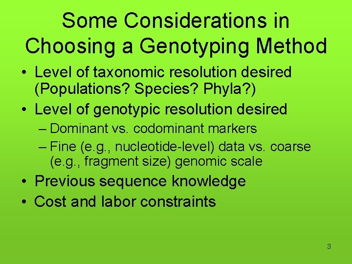 Genotypic Analysis Methods Considerations and Examples Biology Ecology