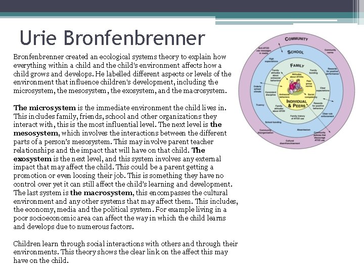 Child Developmental Theorists Urie Bronfenbrenner created an ecological