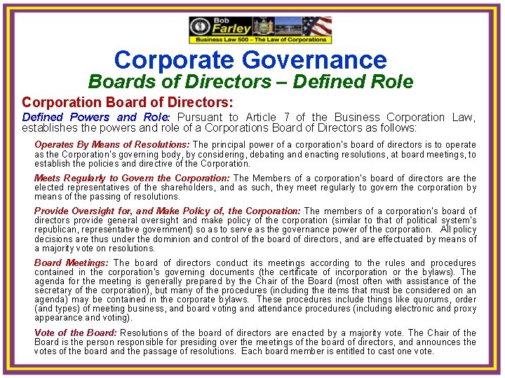 Slide Set Eight B Corporate Governance Board Powers