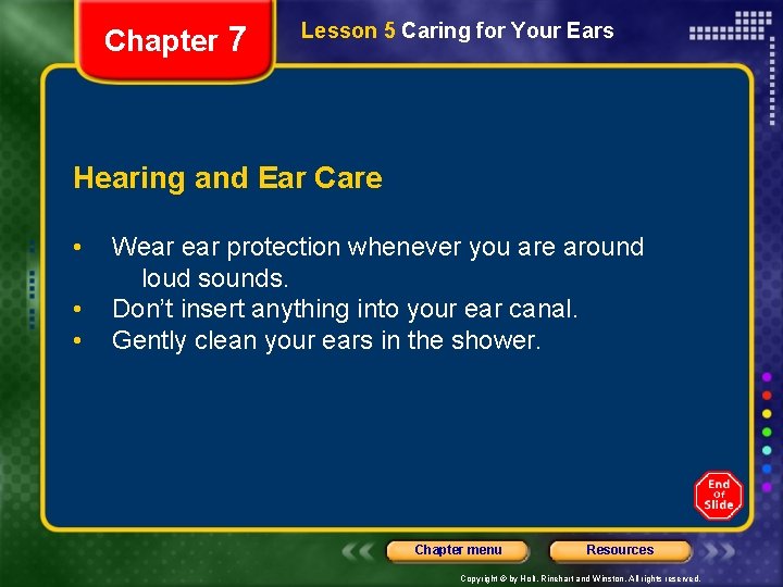 Chapter 7 Lesson 5 Caring for Your Ears