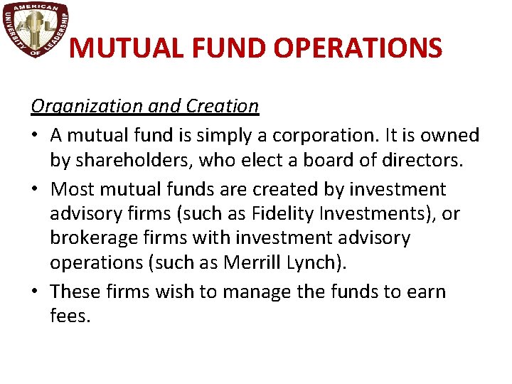 CHAPTER 4 FUNDAMENTALS OF INVESTMENT MANAGEMENT Zoubida SAMLAL