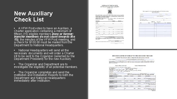 New Auxiliaries New Auxiliary Check List A VFW
