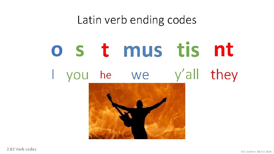 salvete salve Unit 2 Session 2 Verb codes