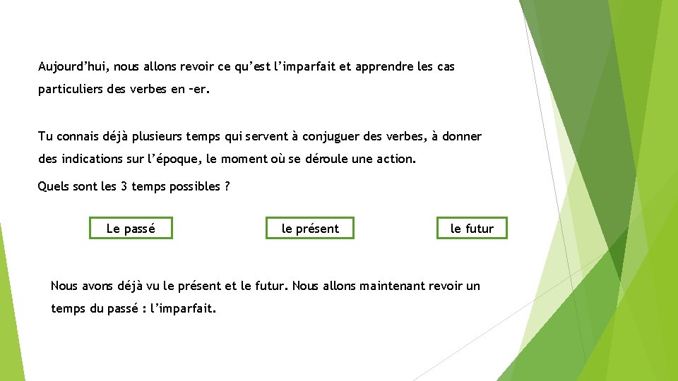 LIMPARFAIT DE LINDICATIF Aujourdhui nous allons revoir ce