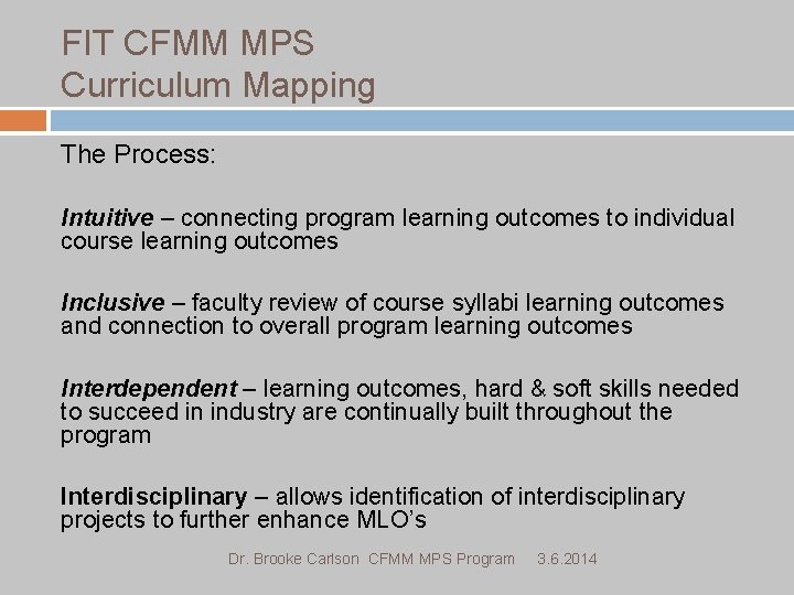 FIT CFMM MPS Curriculum Mapping The Process u