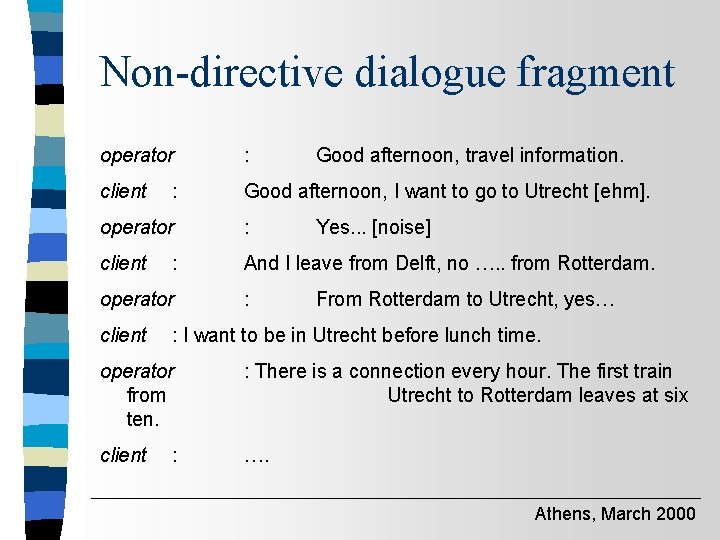 Dialogue Management Alexandra Peters Athens March 2000 Why