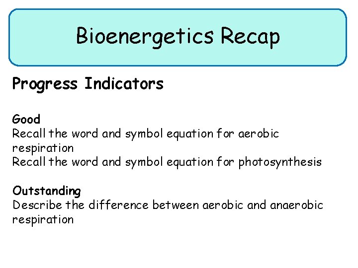 Bioenergetics Recap Do now activity 1 How does