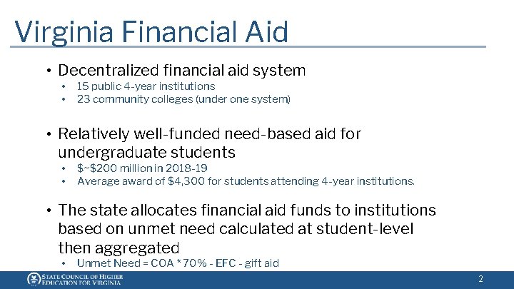 Review of Virginias Financial Aid Funding Formulas and