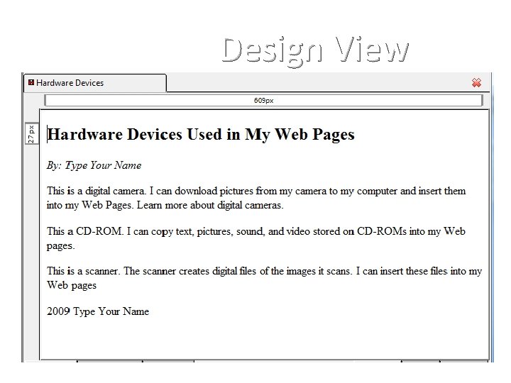 Hardware Devices Webpage creating a webpage using code
