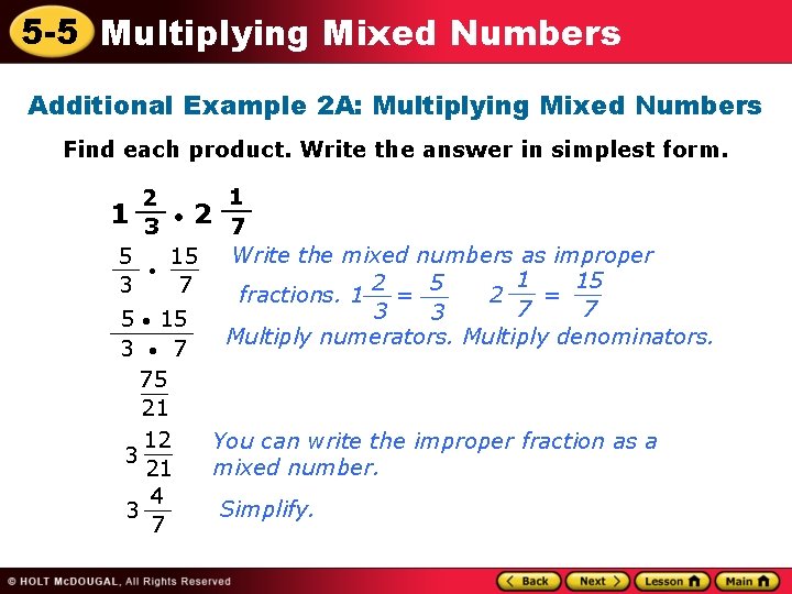 5 5 Multiplying Mixed Numbers Warm Up Problem