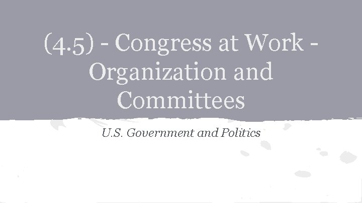 4 5 Congress at Work Organization and Committees